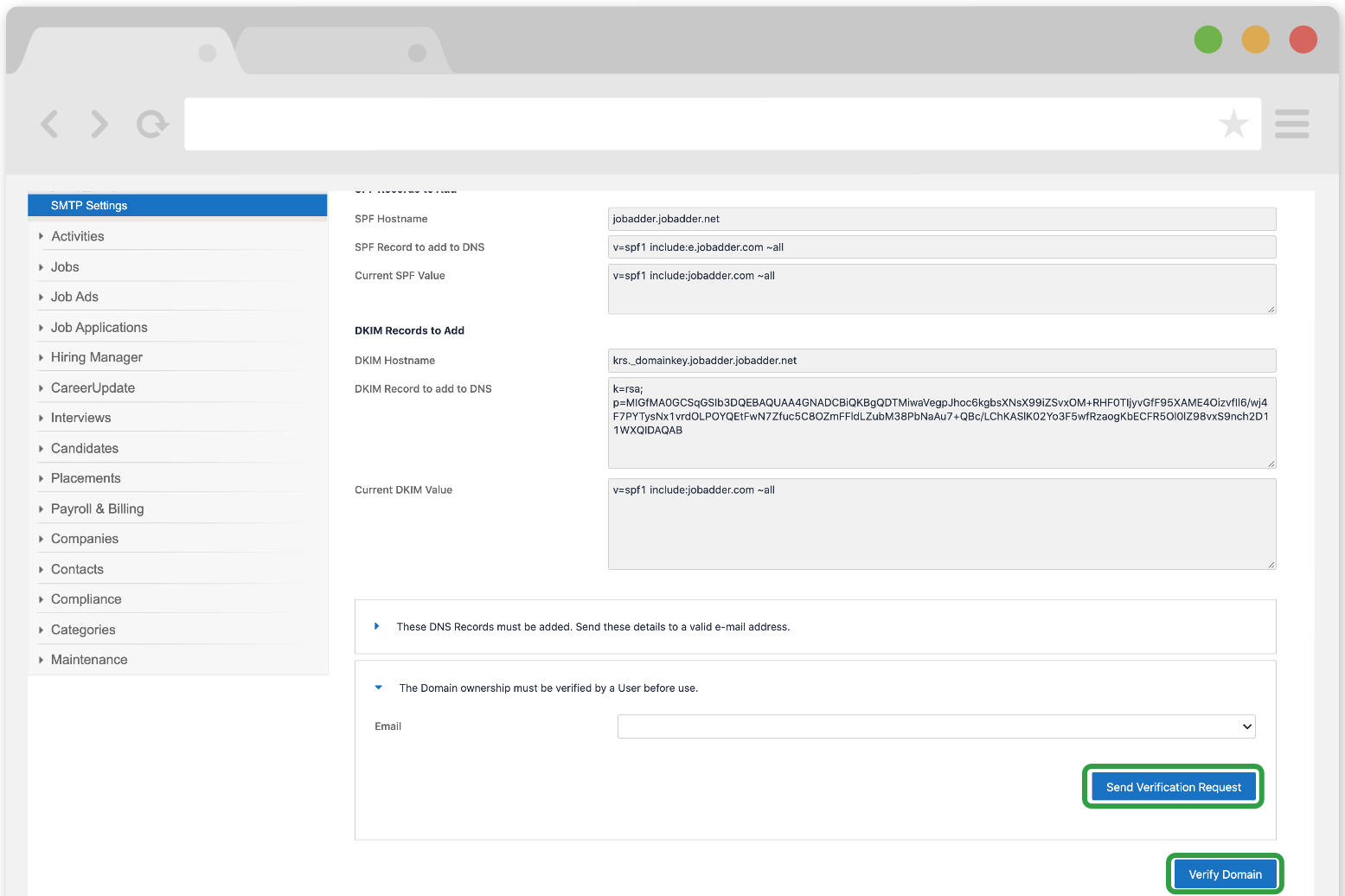 Domain Verification Workflow (SMTP Settings) – JobAdder Partner Support ...